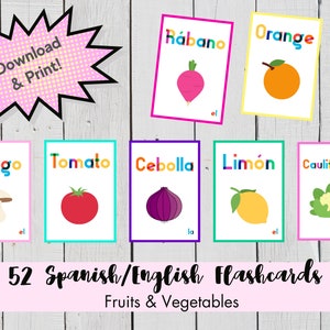 Spanish/english Flashcards, Fruits and Vegetables - Etsy