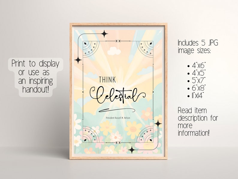 Cute Think Celestial LDS Quote - Printable - Home Decor - Handout ...