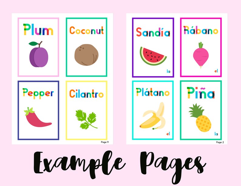 Spanish/english Flashcards, Fruits and Vegetables - Etsy