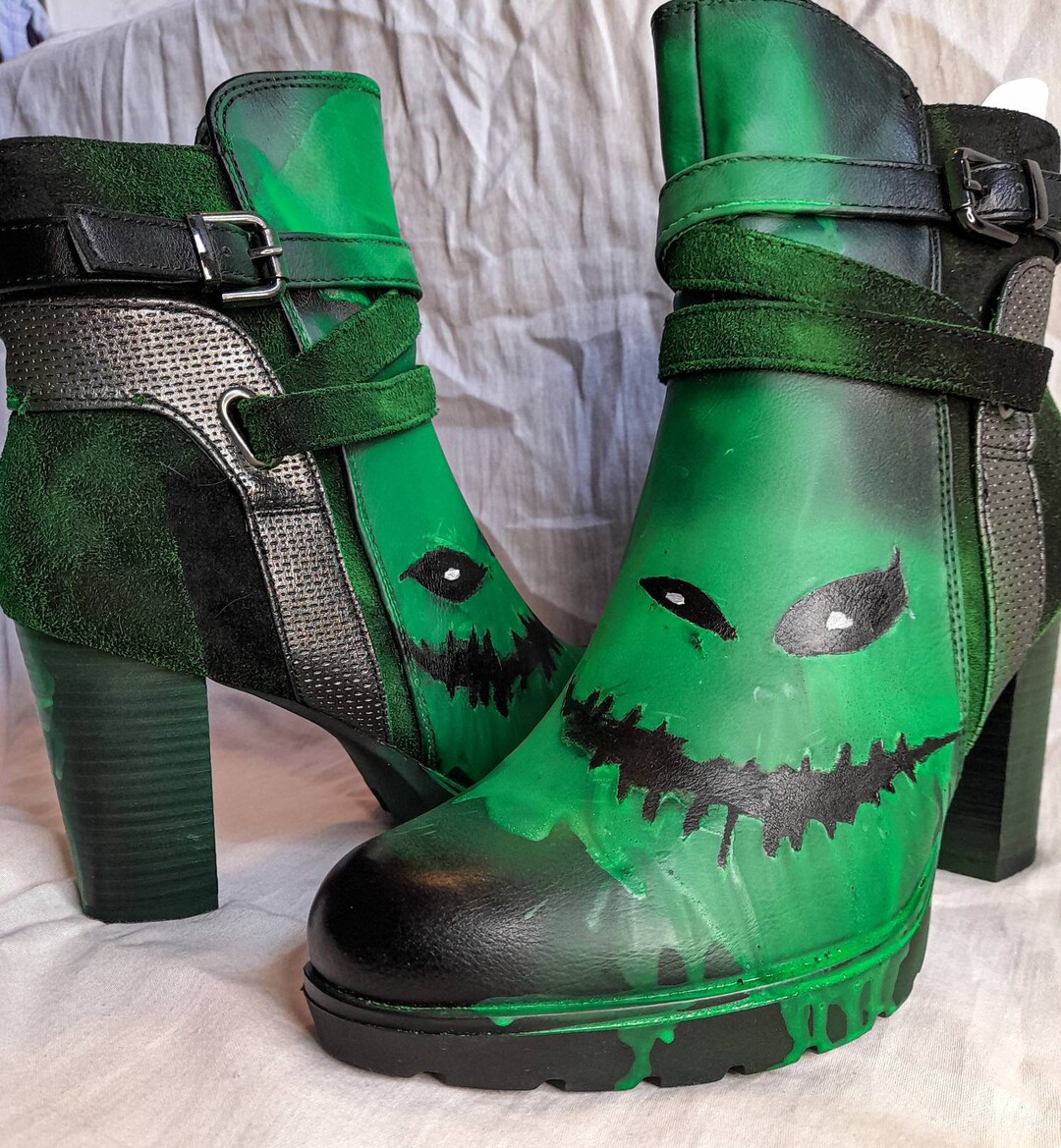 Oggie Boogie Inspiredankle Boots, Monster Boots, Slime Drip Green and ...