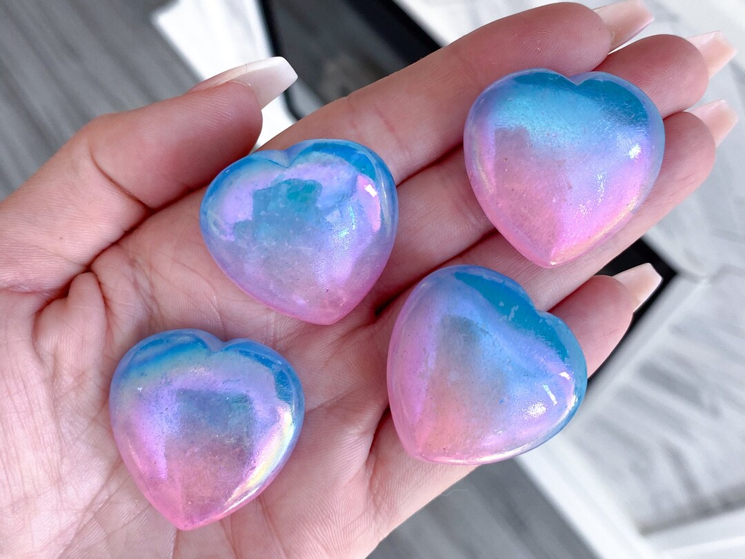 Aura Quartz Pink, Blue Heart - Small Heart Stone - Love Attractor ...