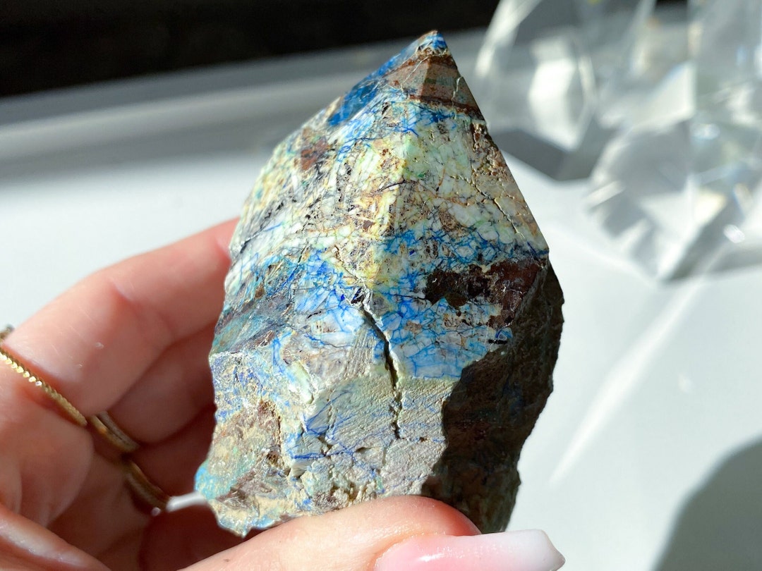 RARE Azurite Malachite Top Polish Point Releasing Old Patterns Openness ...