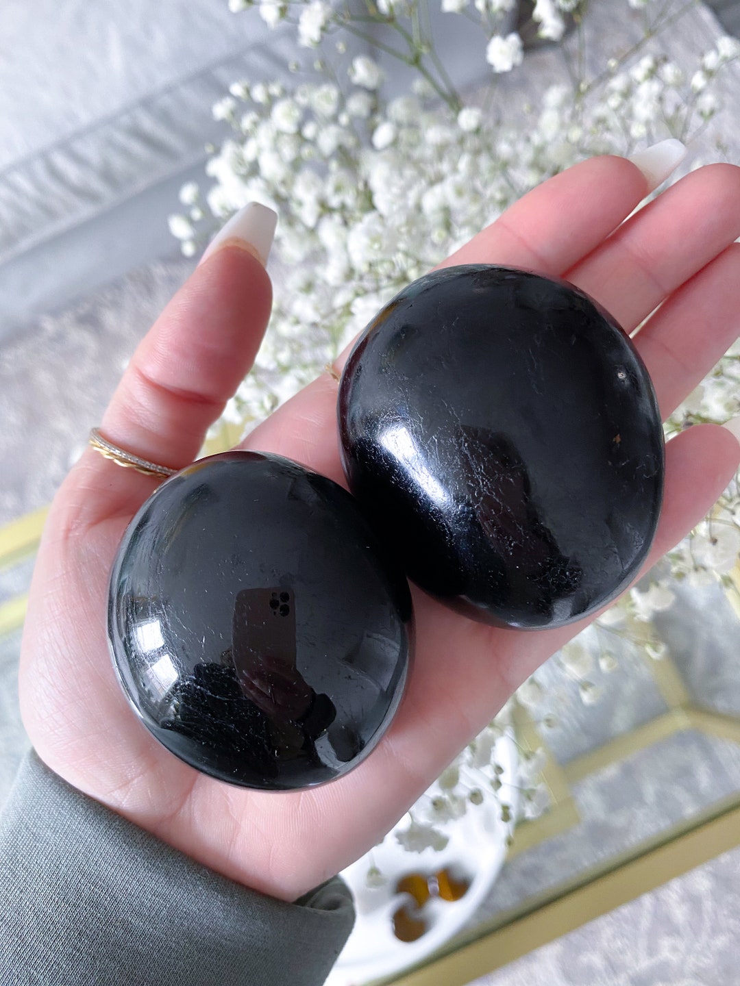 Black Tourmaline Palm Stone Nice Polish Healing Stone Energetic ...