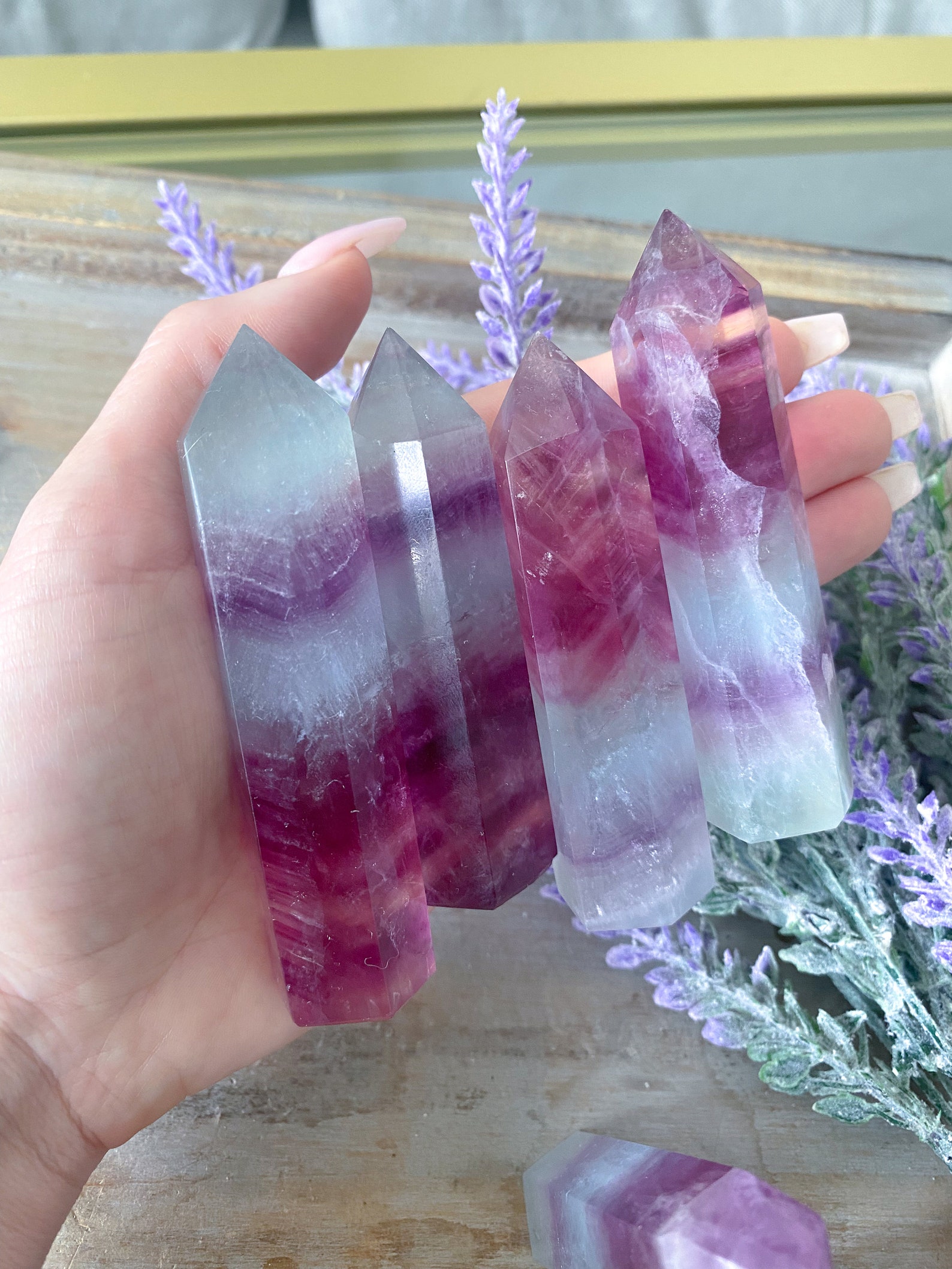 FUN Watermelon Fluorite Tower - 3 Inches - Rainbow Fluorite Tower ...