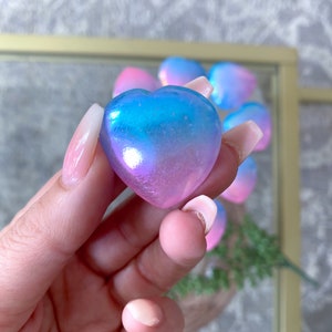 Aura Quartz Pink, Blue Heart - Small Heart Stone - Love Attractor ...