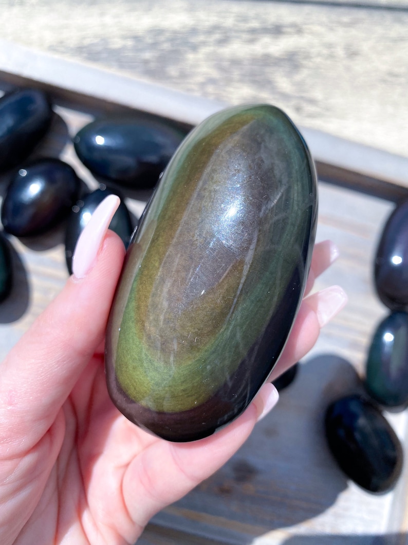 Rainbow Obsidian Palm Stone - Healing Stone - Energetic Protection ...