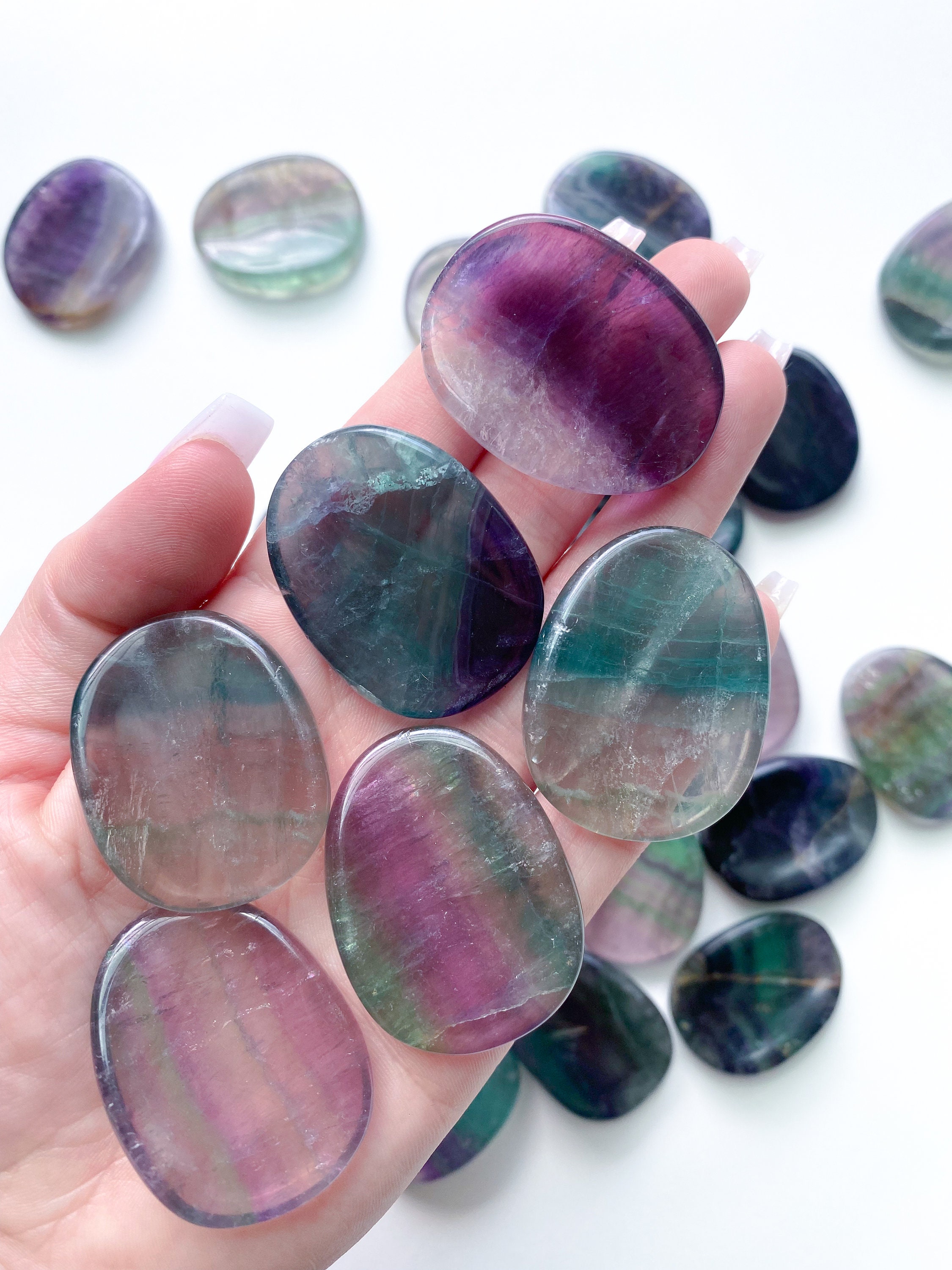 Rainbow Fluorite Worry Stone - Concentration Crystal - Balance ...