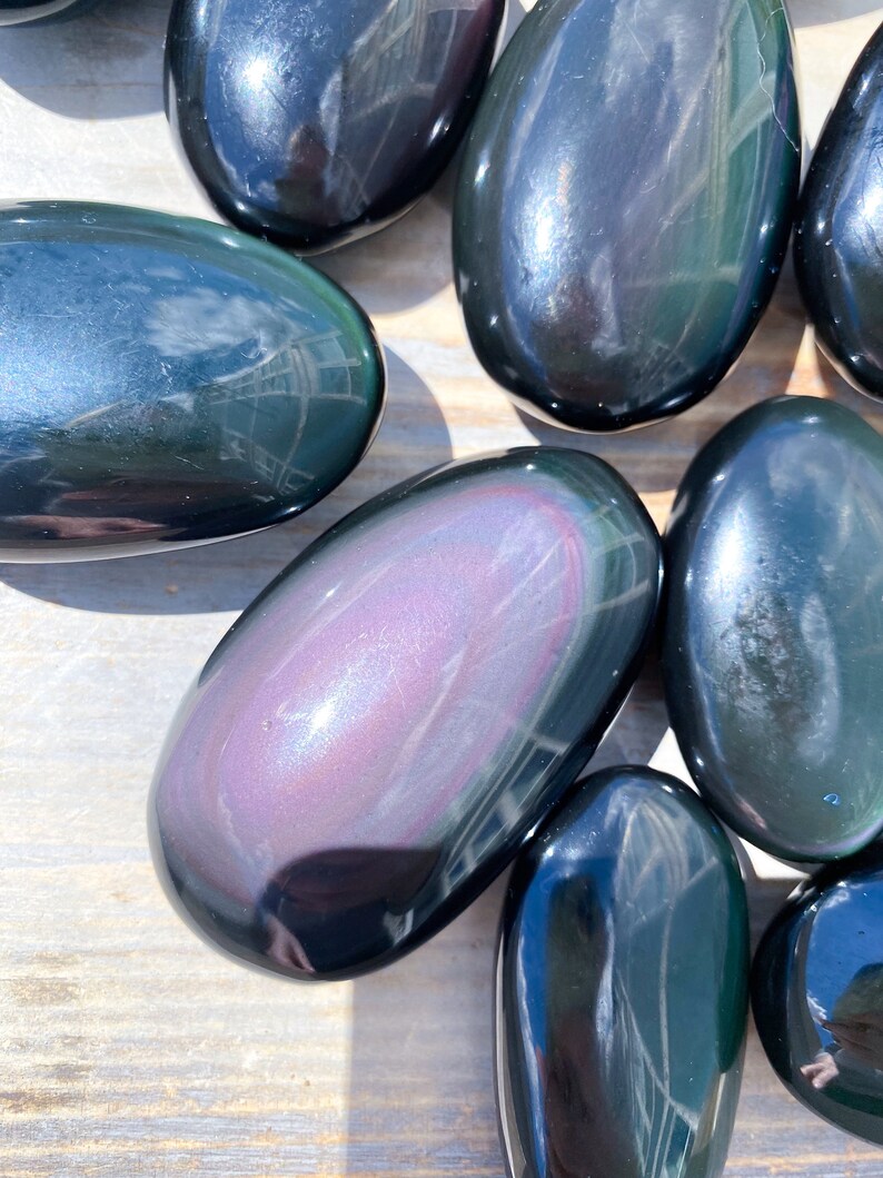 Rainbow Obsidian Palm Stone - Healing Stone - Energetic Protection ...