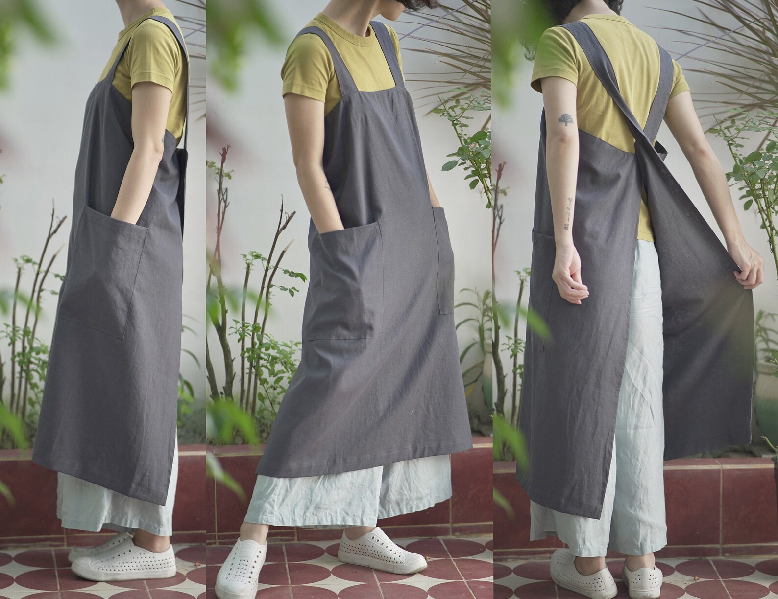 LINEN APRON PINAFORE Washed Linen Apron for Cooking, Gardening ...