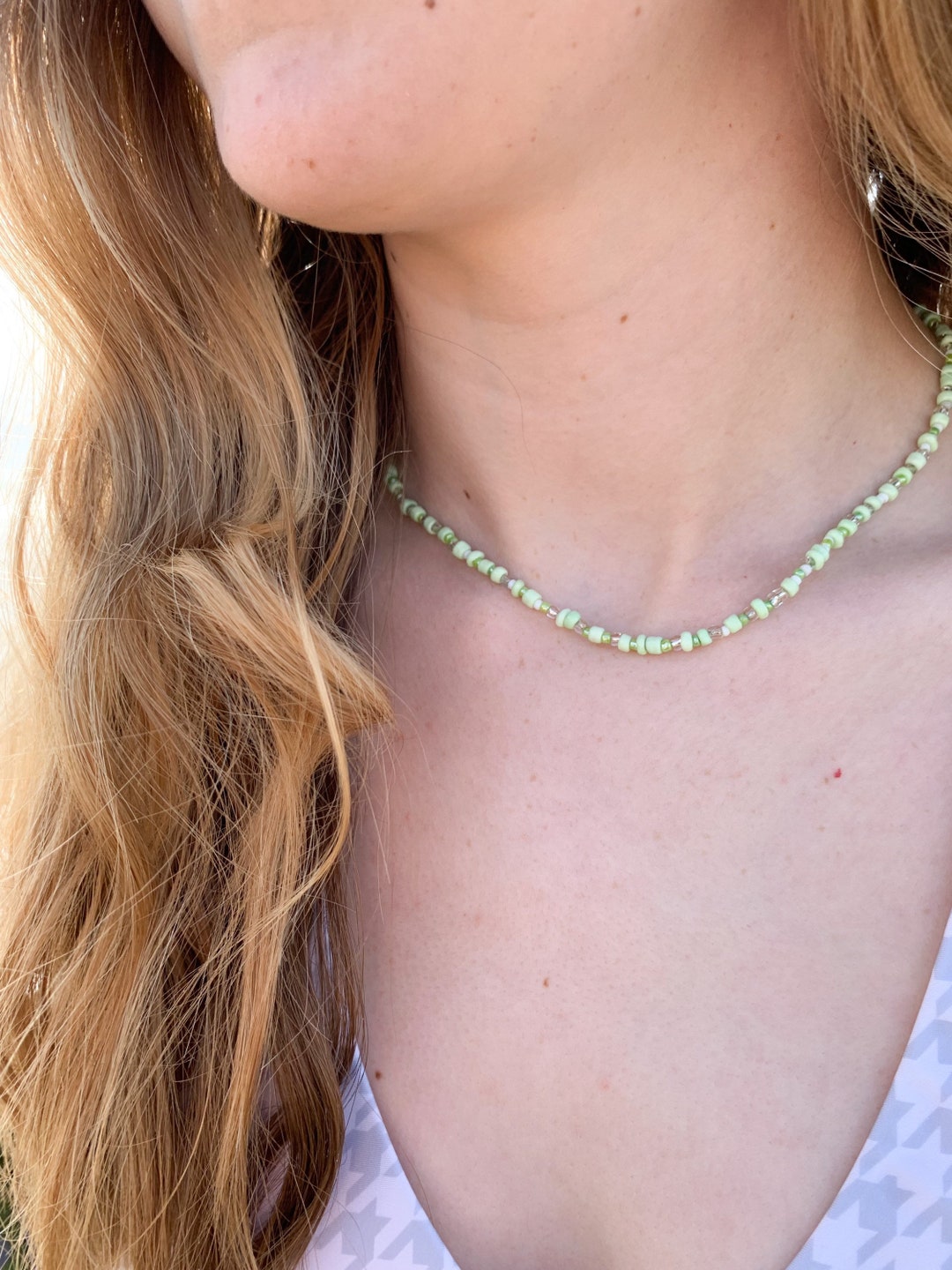 Beaded Necklace - Sage Green Necklace - Green Beaded - Summer Necklace ...