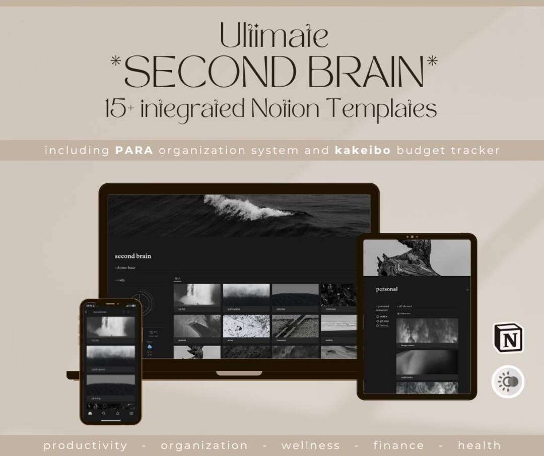 Ultimate Second Brain OS Dark and Minimal Notion Template PARA System ...
