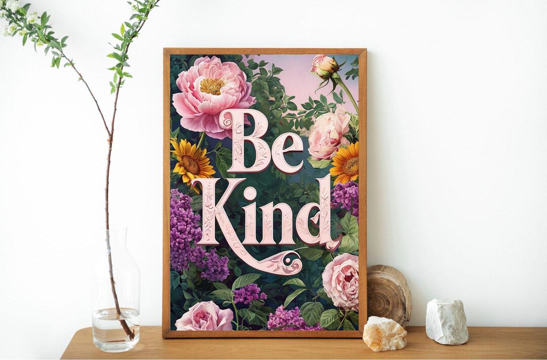 Be Kind Printable Poster | Floral Wall Art | Pink Motivational Quote ...