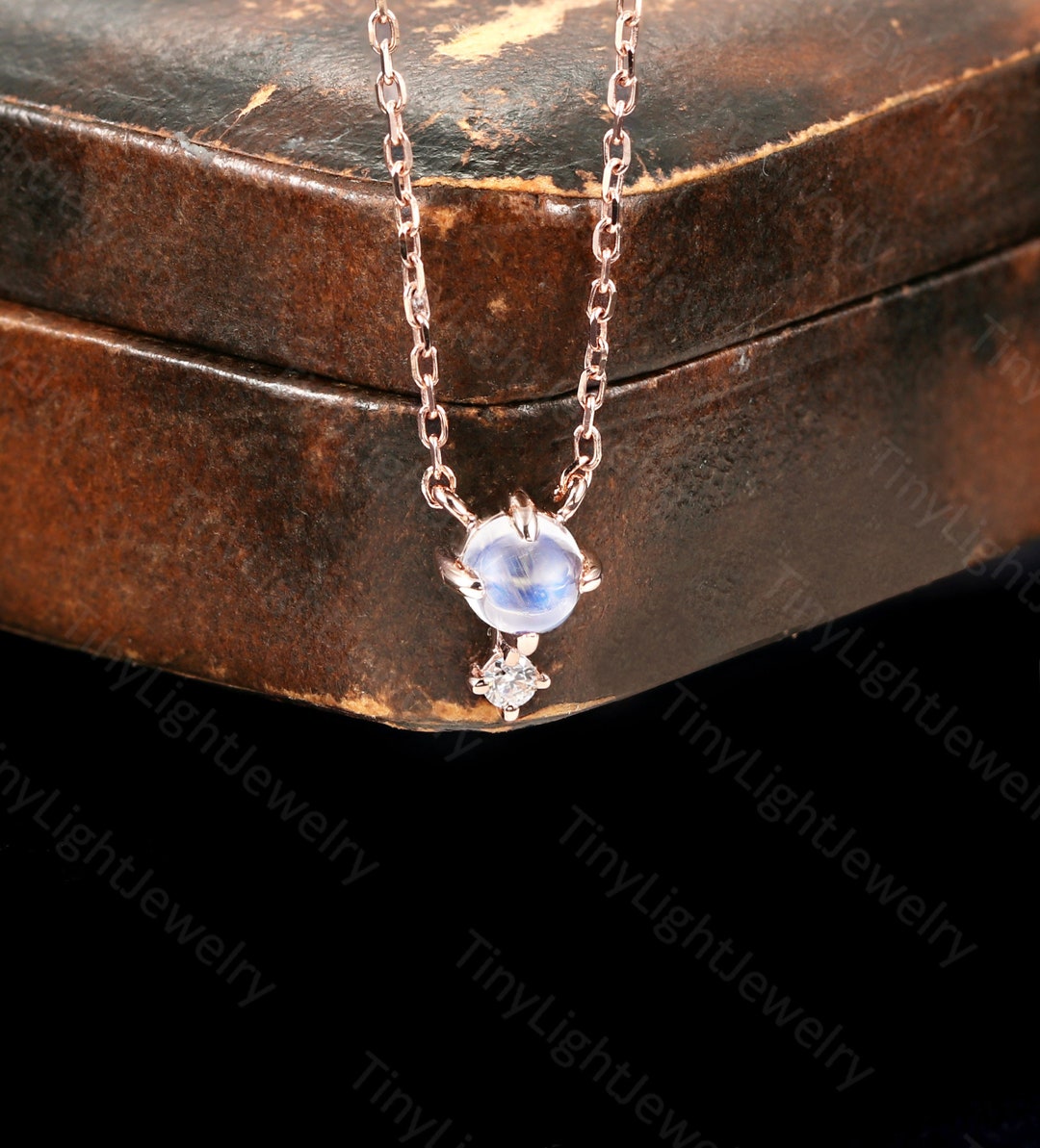 Moonstones Necklace Round Moonstone Vintage Dainty Necklace, Small ...