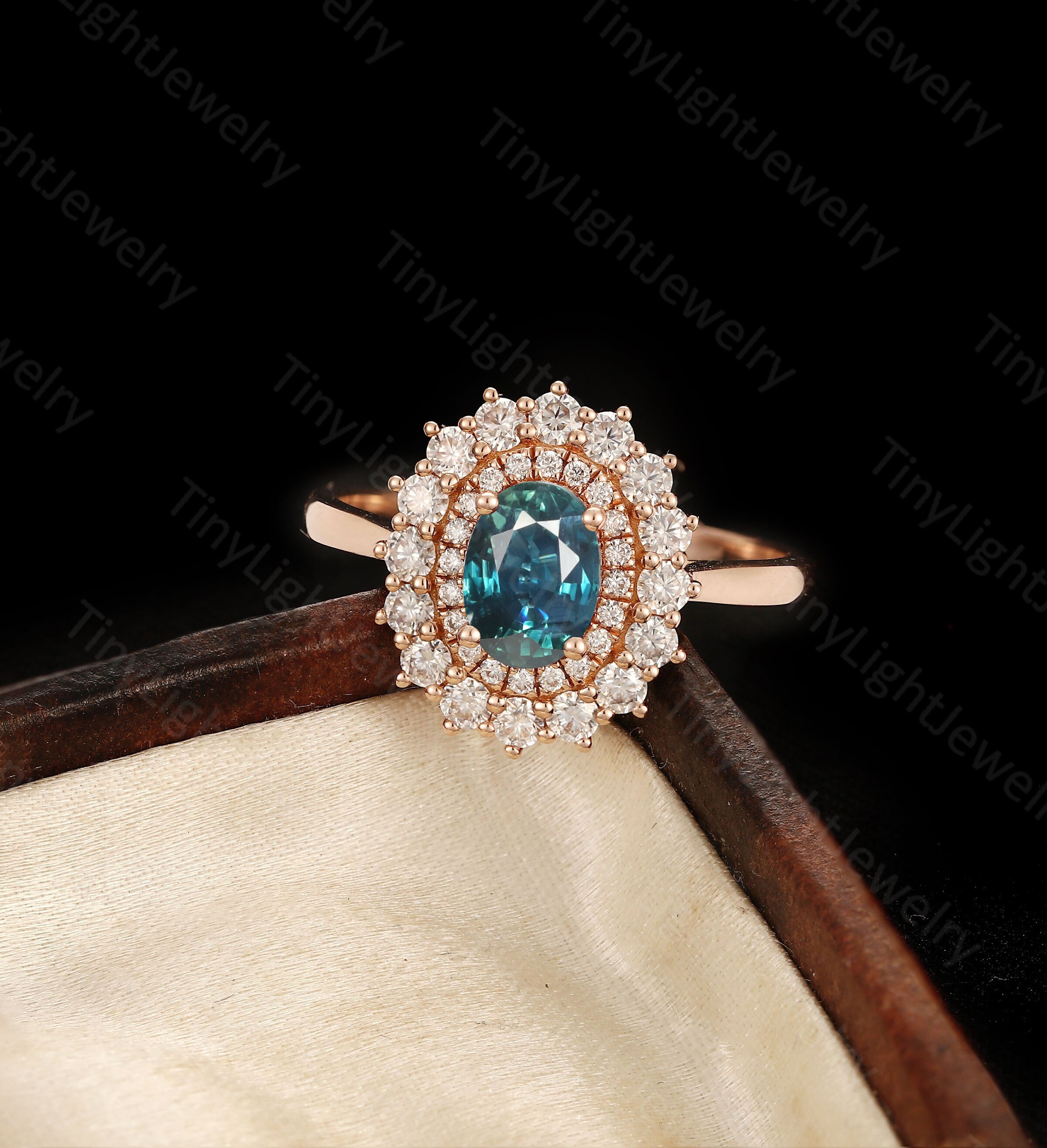 Blue Green Sapphire Engagement Ring Oval Cut Teal Sapphire | Etsy