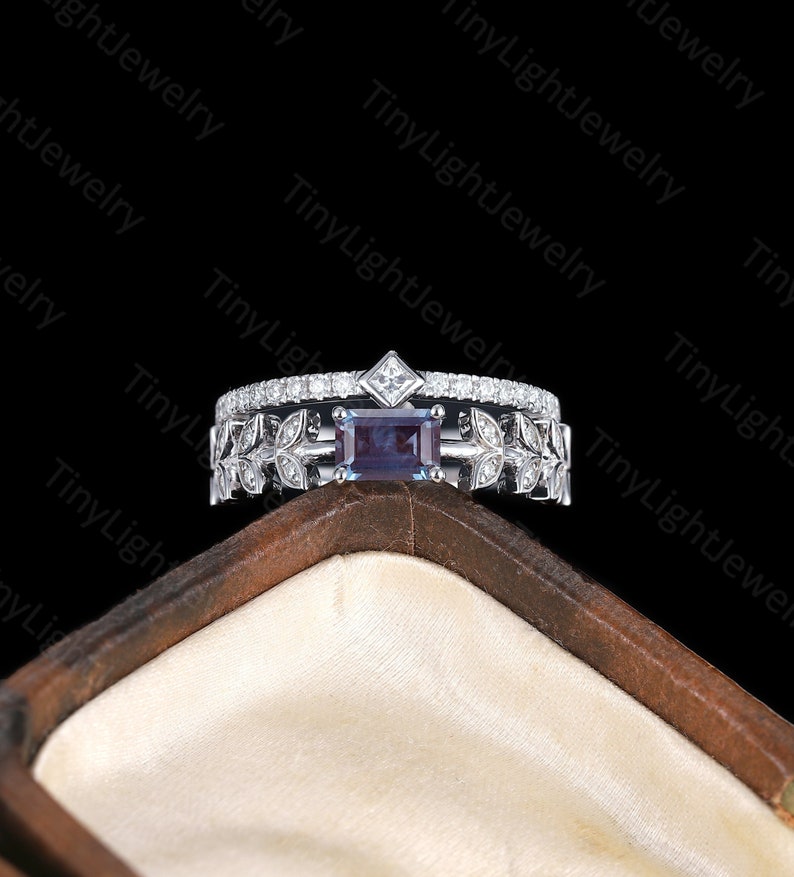 Unique Octagon Shaped Lab-alexandrite Engagement Ring White | Etsy