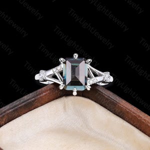 Art Deco Emerald Cut Lab Alexandrite Engagement Ring Rose Gold Ring ...