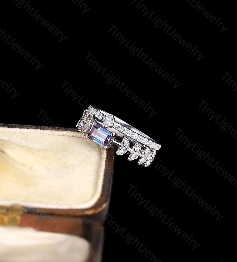 Unique Octagon Shaped Lab-alexandrite Engagement Ring White | Etsy