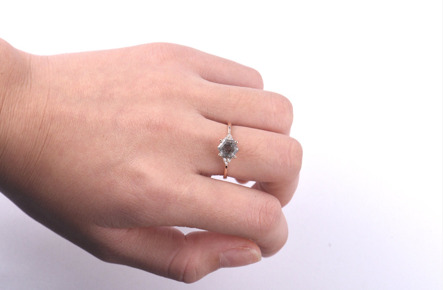 Black rutilated quartz engagement ring rose gold art deco | Etsy