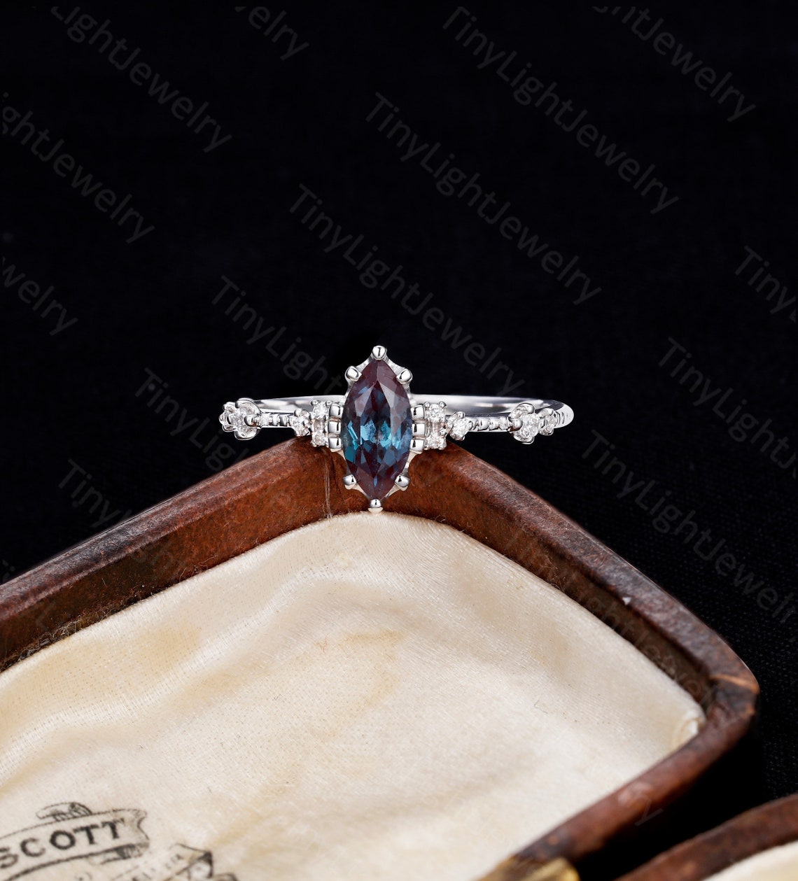 Vintage Alexandrite engagement ring Marquise ring diamond | Etsy