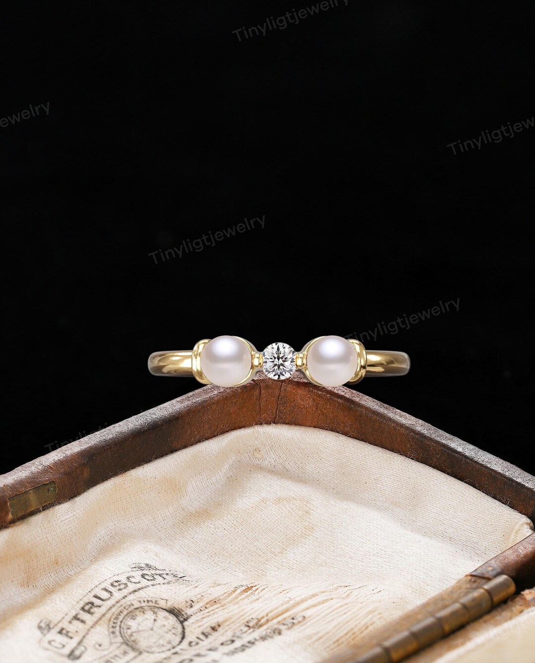 Elegant Akoya Pearl Three Stone Wedding Ring, Gold Bridal Gift ...