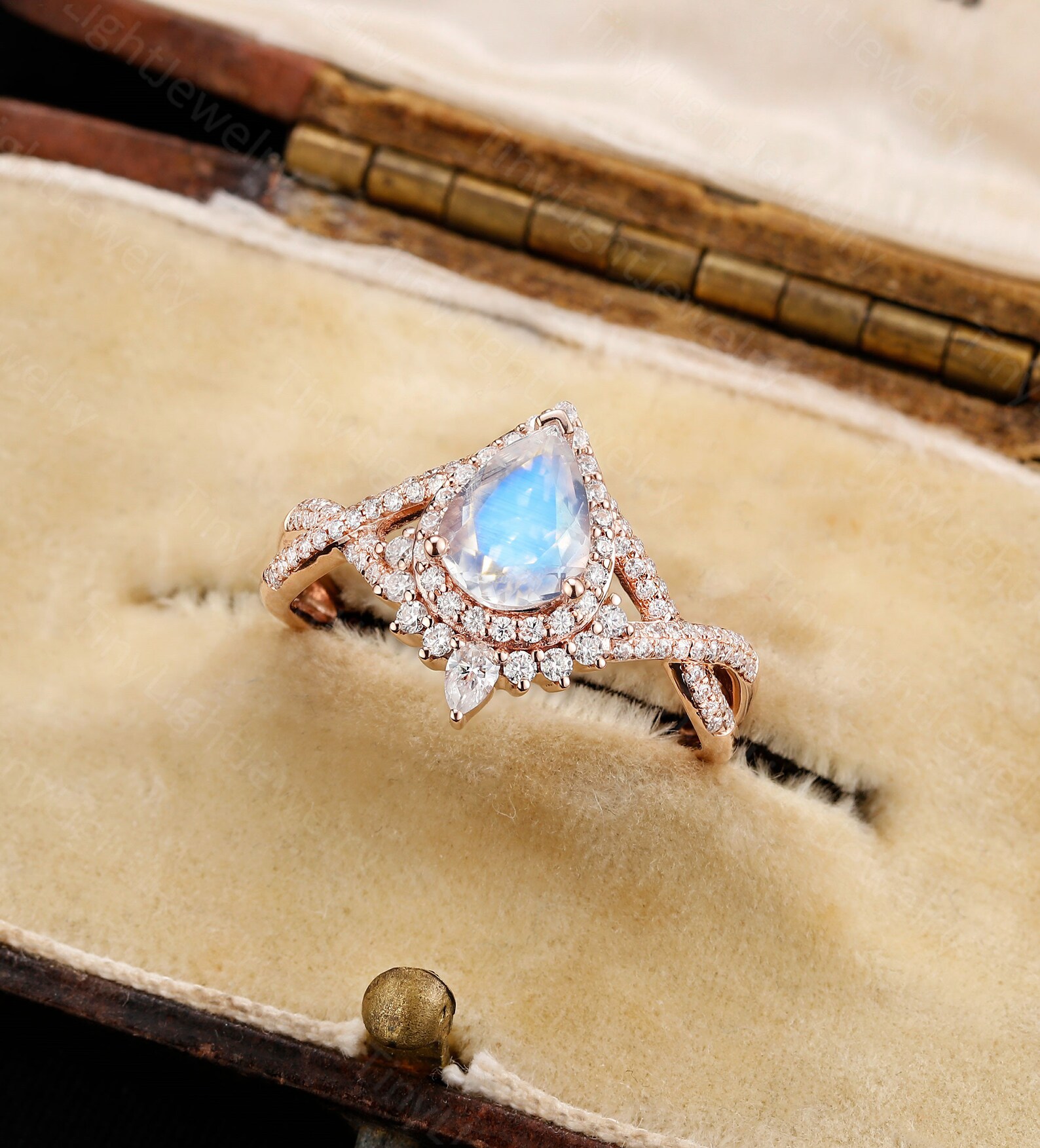 Pear Shaped Moonstone Engagement Ring Moissantie Ring Rose - Etsy