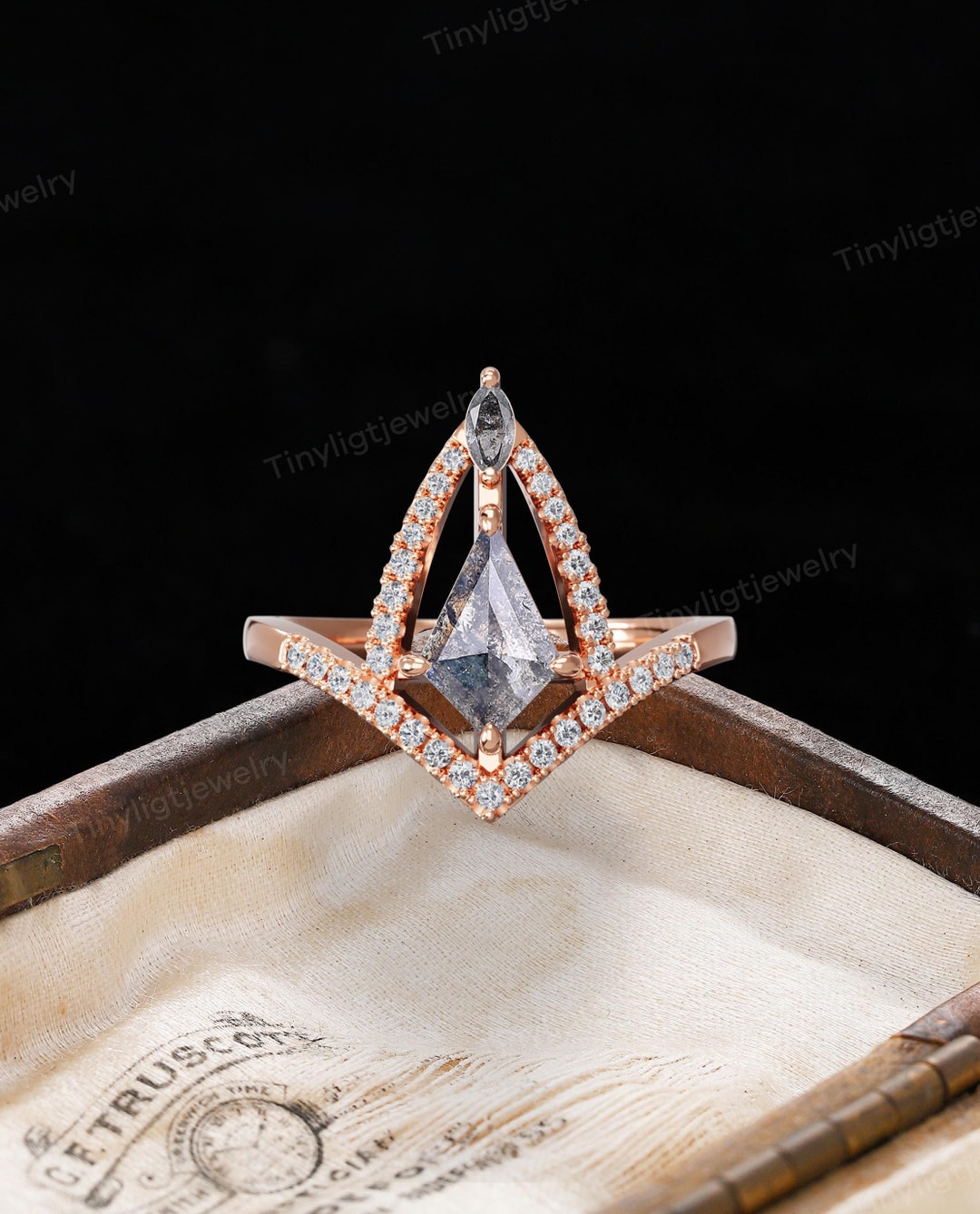 Salt and Pepper Diamond Engagement Ring in 14K Gold - Art Deco Morden ...