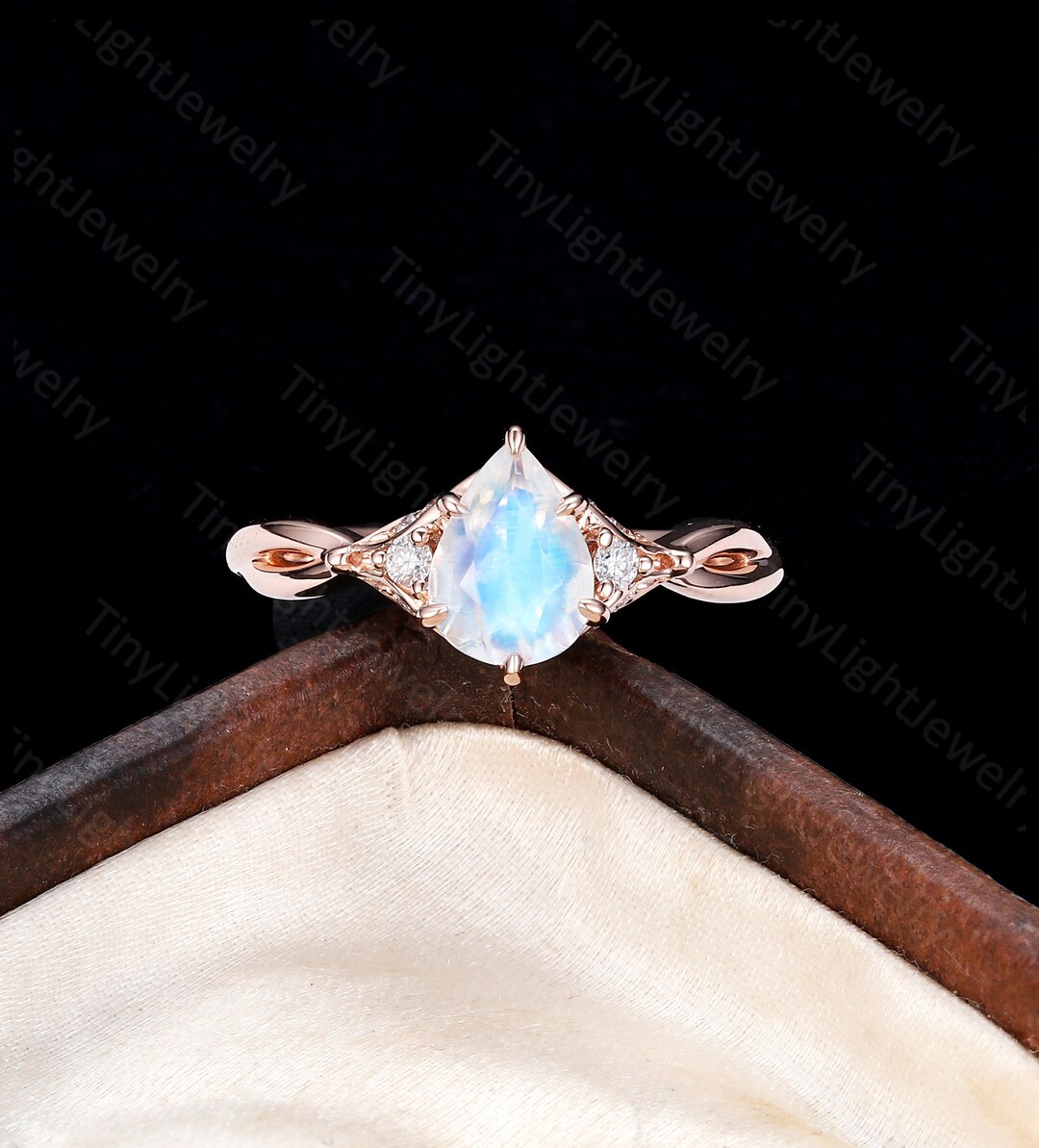 Vintage Moonstone Engagement Ring Pear Cut Rose Gold Prong Set ...
