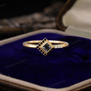 Princess Cut Black Onyx Engagement Ring - Art Deco Ring in Rose Gold ...