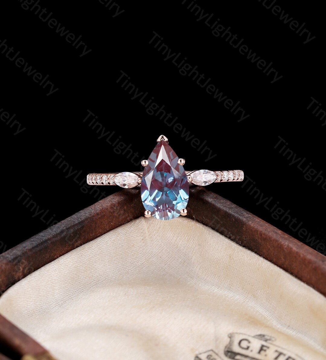 Pear Shaped Alexandrite Engagement Ring Delicate Rose Gold - Etsy