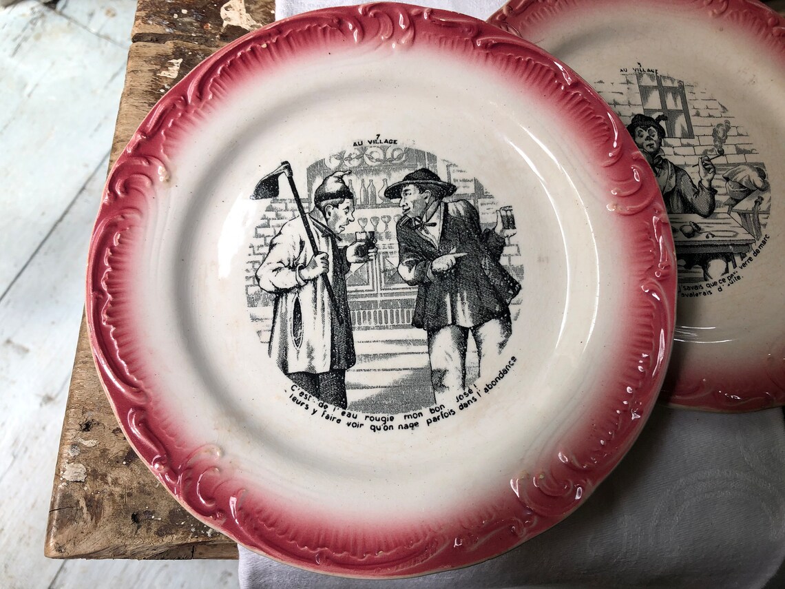 Beautiful Set of 2 Antique French Comical Talking Plates, 19th Century ...