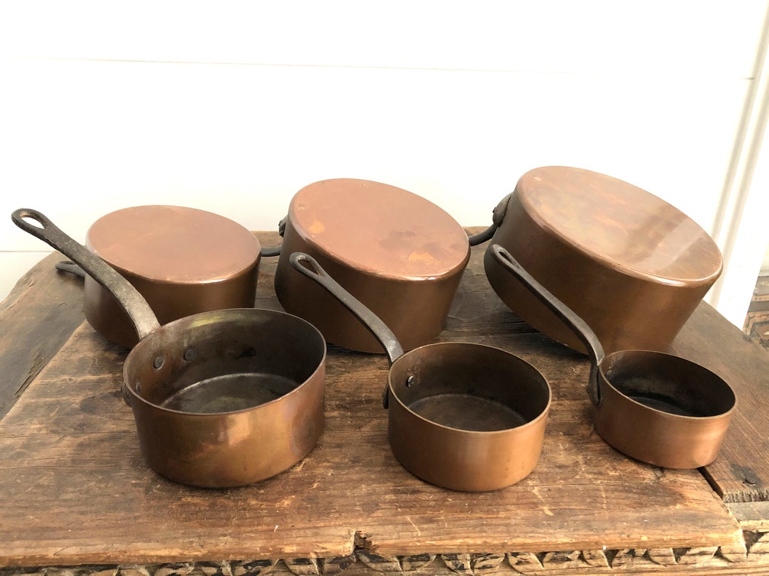 Gorgeous Set of 6 Vintage French Copper Saucepans, Fabulous Display ...