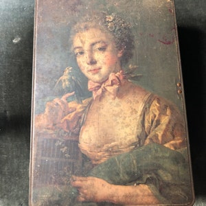 Vintage French Tin With Lock - Stunning Print of a Mademoiselle on the ...