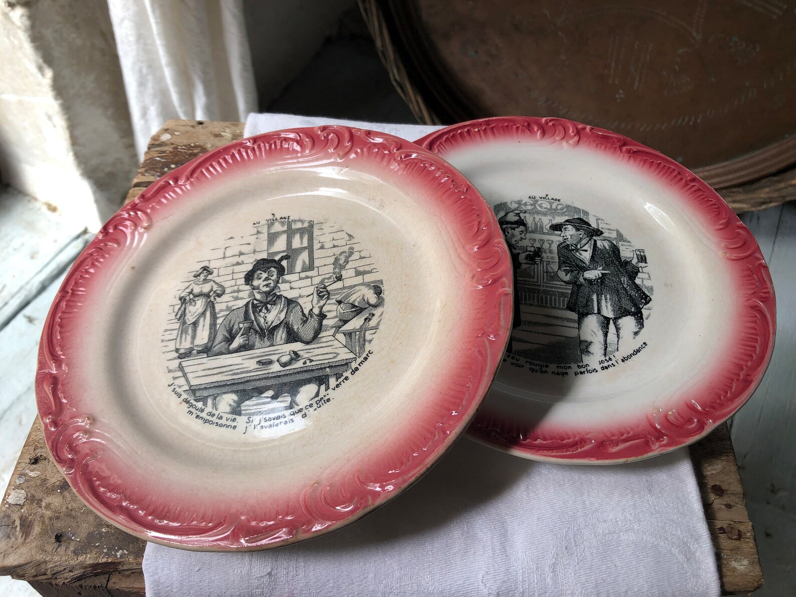 Beautiful Set of 2 Antique French Comical Talking Plates, 19th Century ...