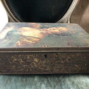 Vintage French Tin With Lock - Stunning Print of a Mademoiselle on the ...