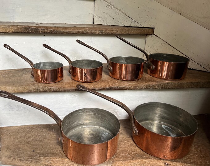 Beautiful Set of 6 Vintage French Copper Saucepans, Fabulous for Use or ...
