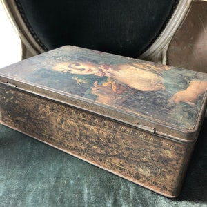 Vintage French Tin With Lock - Stunning Print of a Mademoiselle on the ...