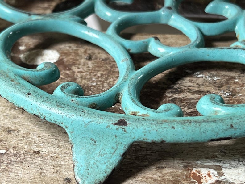 Antique French Cast Iron Turquoise Ornate Pot Stand Trivit – Chippy and ...