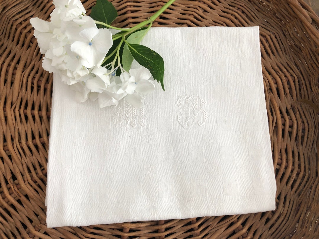 Lovely Antique French White Linen Napkin on Chequered Design Background ...