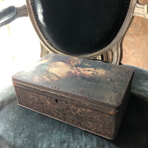 Vintage French Tin With Lock - Stunning Print of a Mademoiselle on the ...