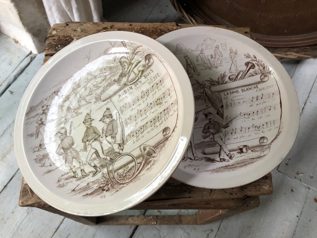 Rare Pair of Antique French Musical Plates - Miliary Designs, Marked ...