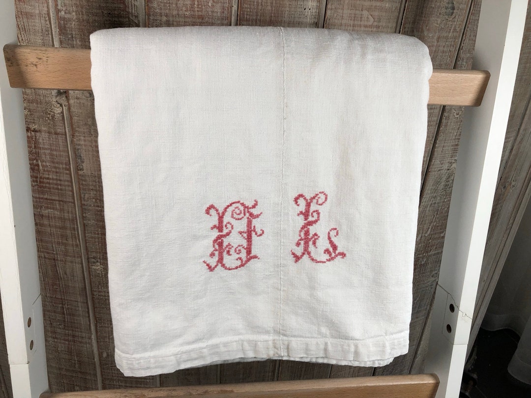 Lovely Antique French Rustic Bridal/dowry Linen Sheet With Large Red ...