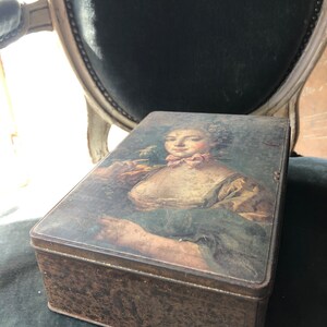 Vintage French Tin With Lock - Stunning Print of a Mademoiselle on the ...
