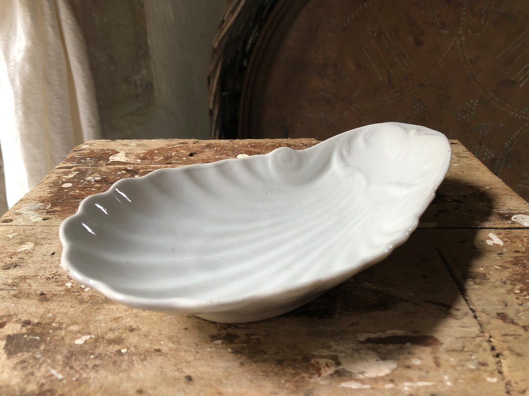 Pretty Vintage French White Porcelain Long Shell Design Dish, No ...