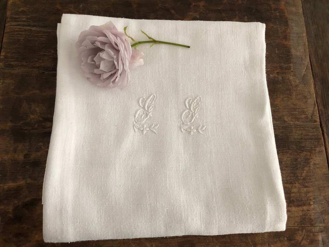 Pretty Vintage French Square Tablecloth With Monogram in Centre, GG ...