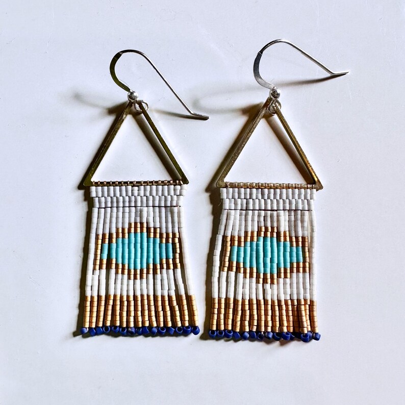 Turquoise Blue and Gold Diamond Pattern Earrings - Etsy