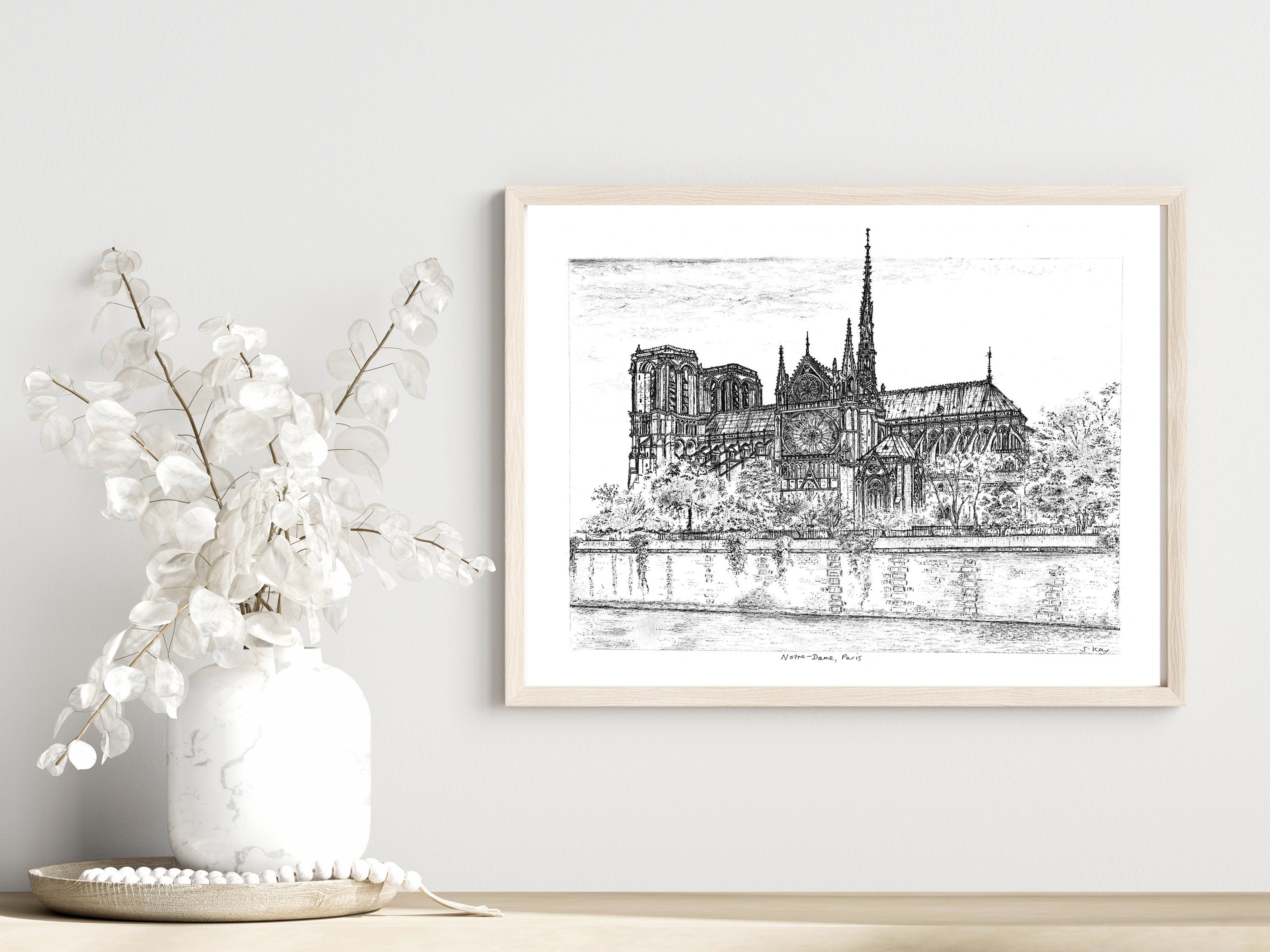 Digital Download Print / Original Pencil & Ink Drawing of Notre-dame ...