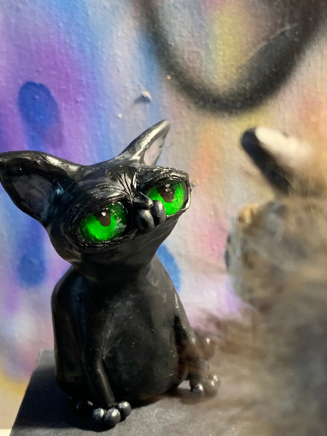 Meme Black Cat Disassociating Zoning Out Handmade Figurine Made to ...