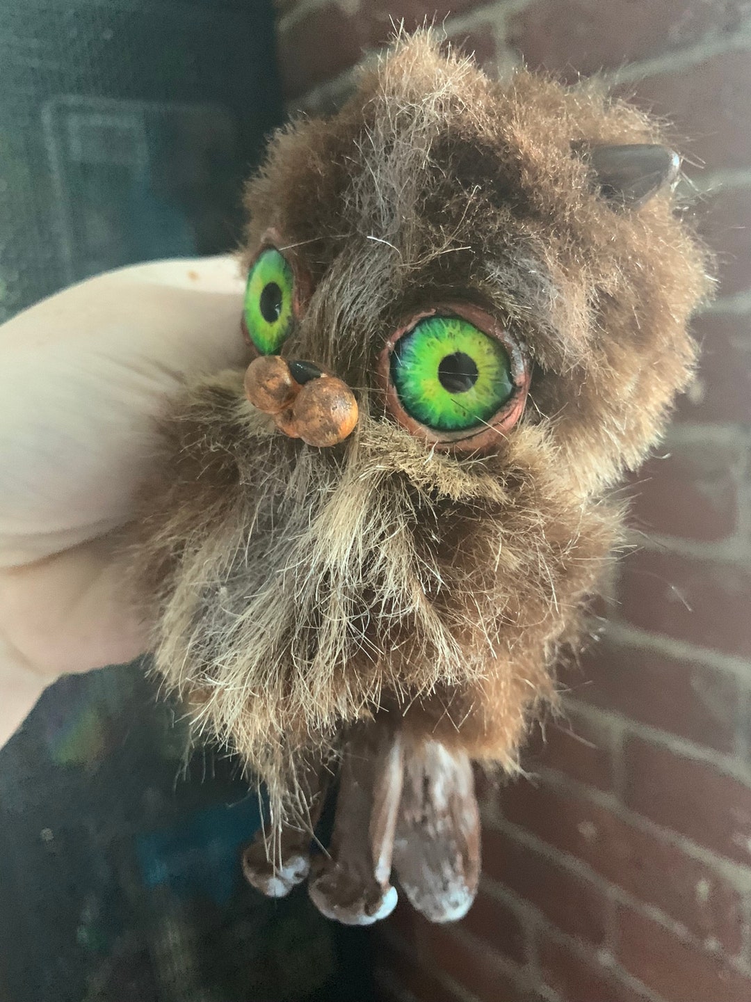 Brown Hanging Wolf or Dog Stuffed Creature, Dangly Legs and Big Green ...