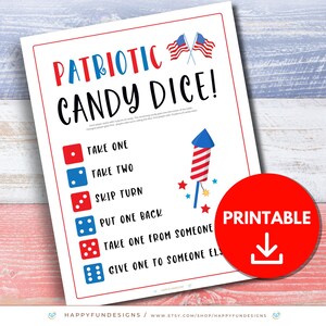 Patriotic Party Game Candy Dice Game Printable July 4th Game for Kid ...