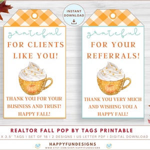 Fall Realtor Referral Gift Tags Printable, Realtor Closing Gift, Pop by ...